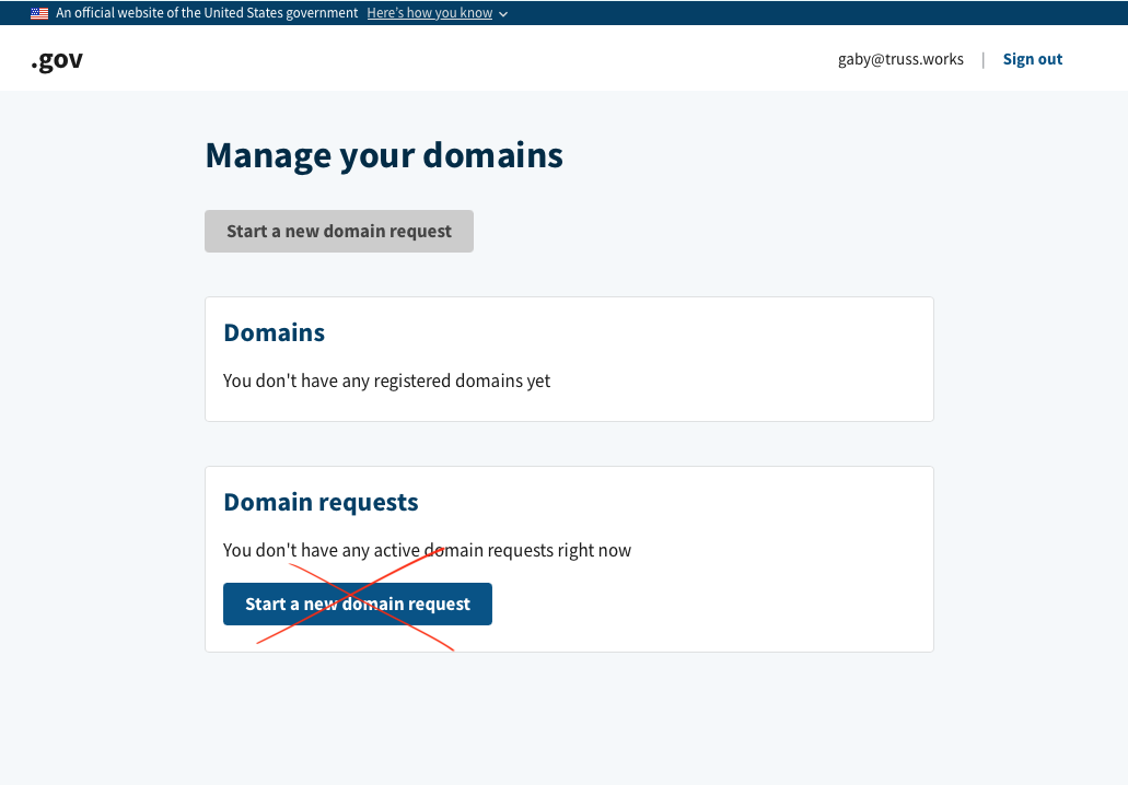 Remove second "Start a new domain request" button in manage.get.gov's ...