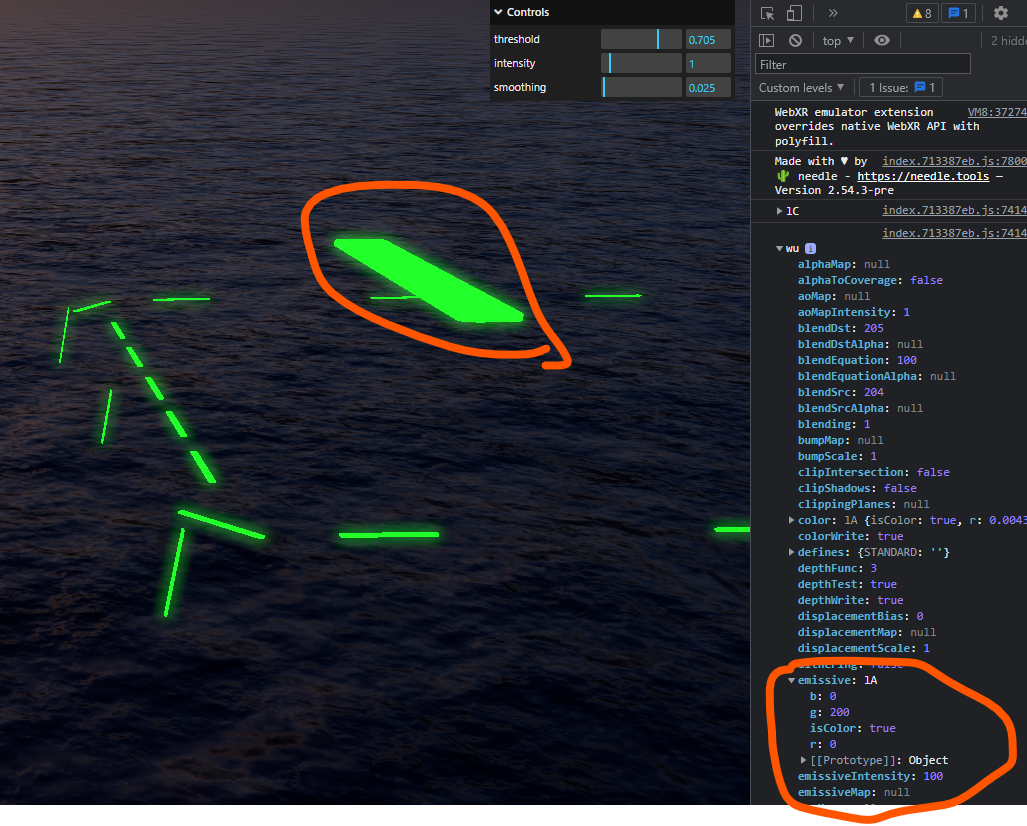 Bloom doesn't respond to MeshStandardMaterial .emissiveIntensity Float and .emissive Color ...