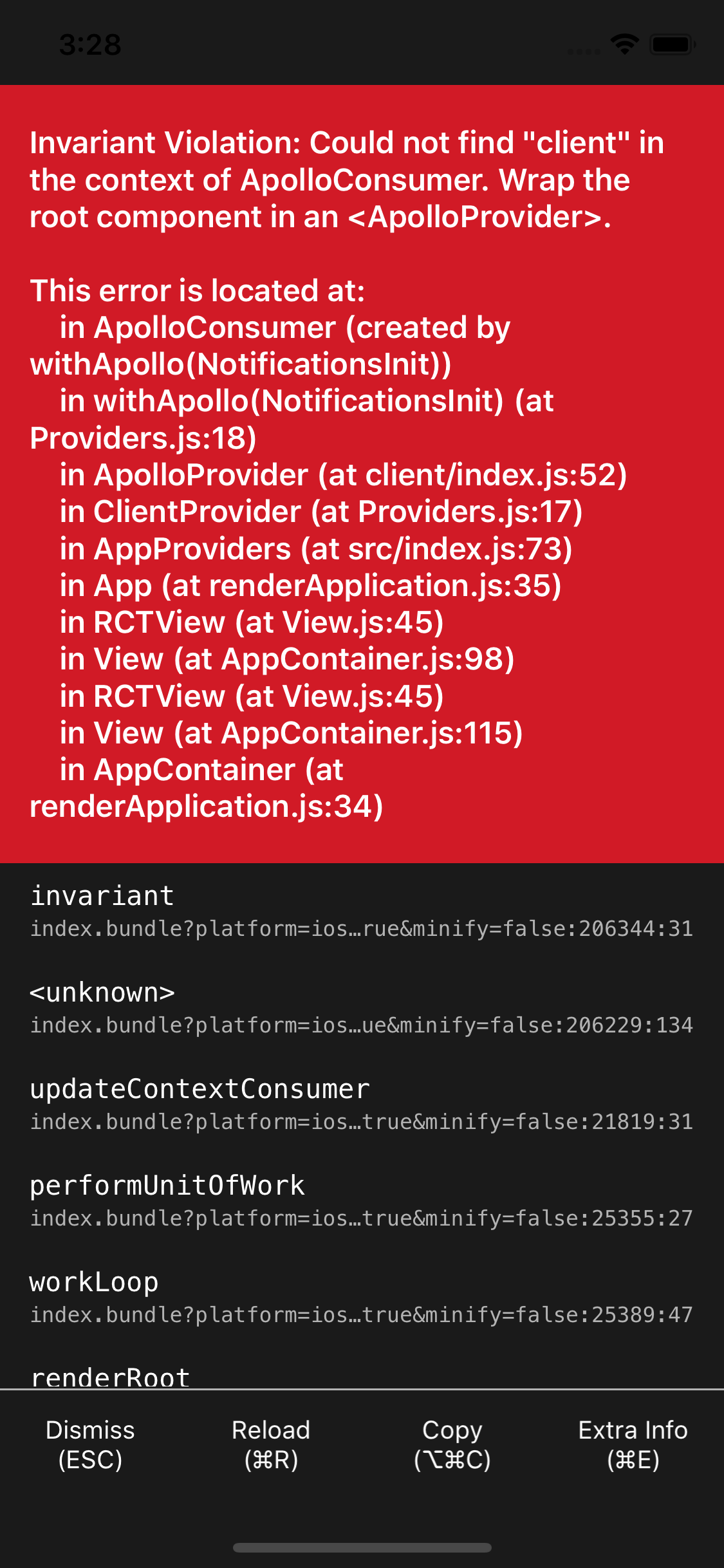 React Native 3 0 0 Beta 1 Could Not Find Client In The Context Of Apolloconsumer Wrap The
