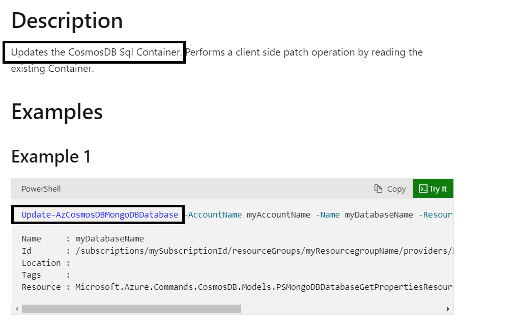 Doc Update Azcosmosdbsqlcontainer The Example Command Stated In The Document Is Different