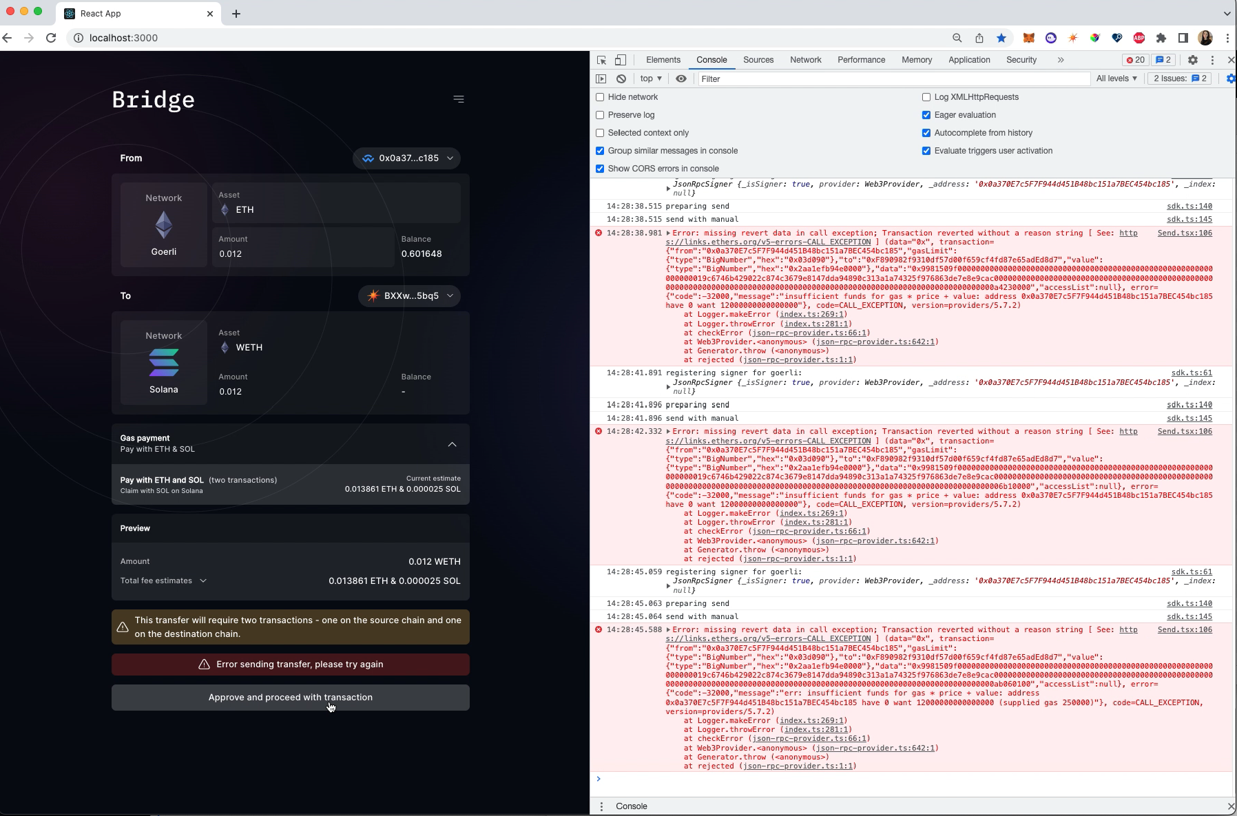[QA] “Error: missing revert data in call exception” is displayed in Console · Issue #228 ...