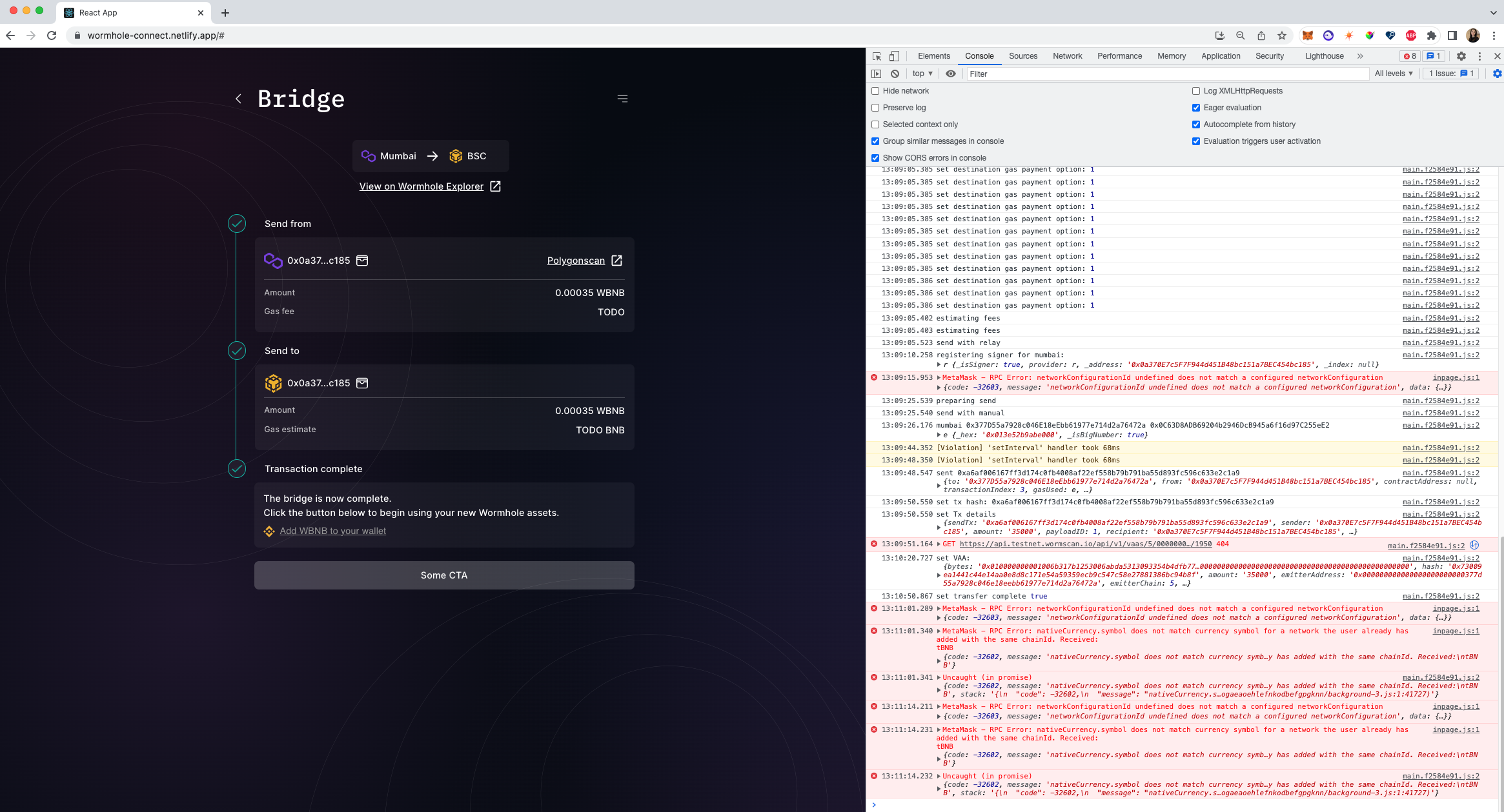[QA] “RPC Error: nativeCurrency.symbol” is displayed in Console and network is not switched when ...