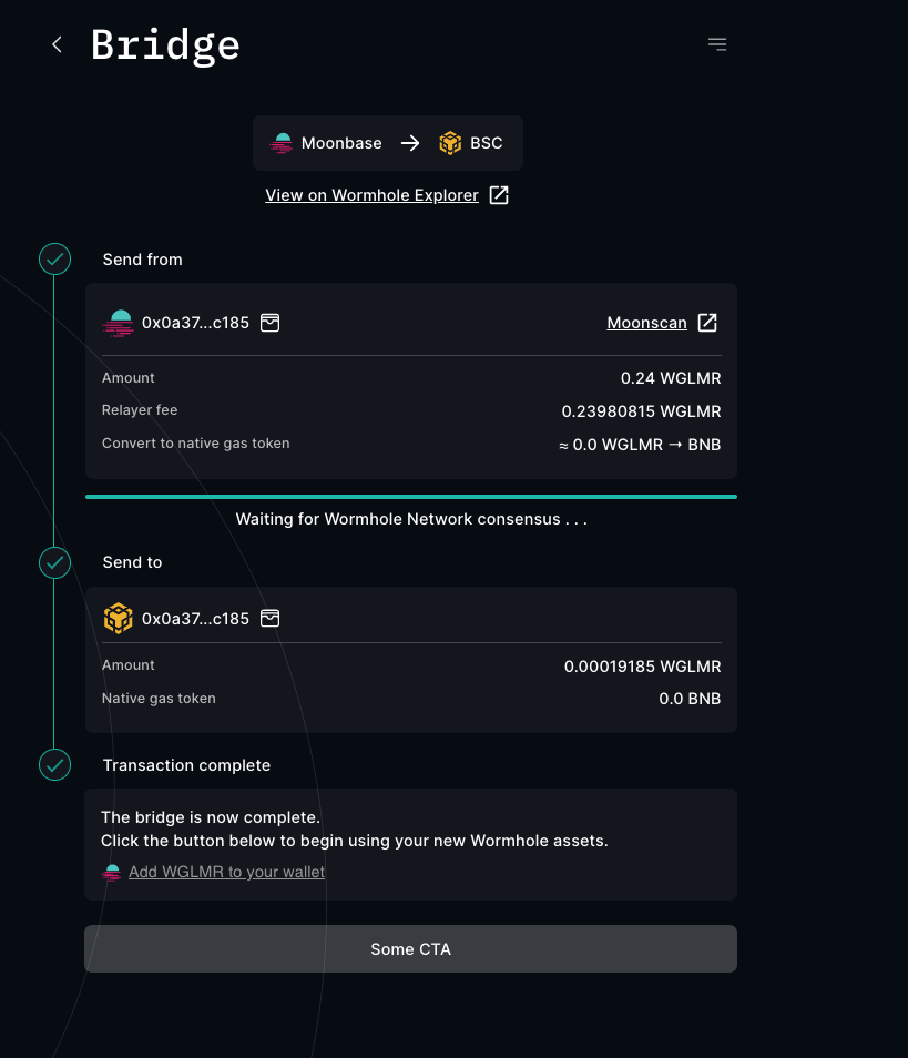 [QA] Sometimes progress bar "Waiting for Wormhole Network consensus" is displayed for already ...