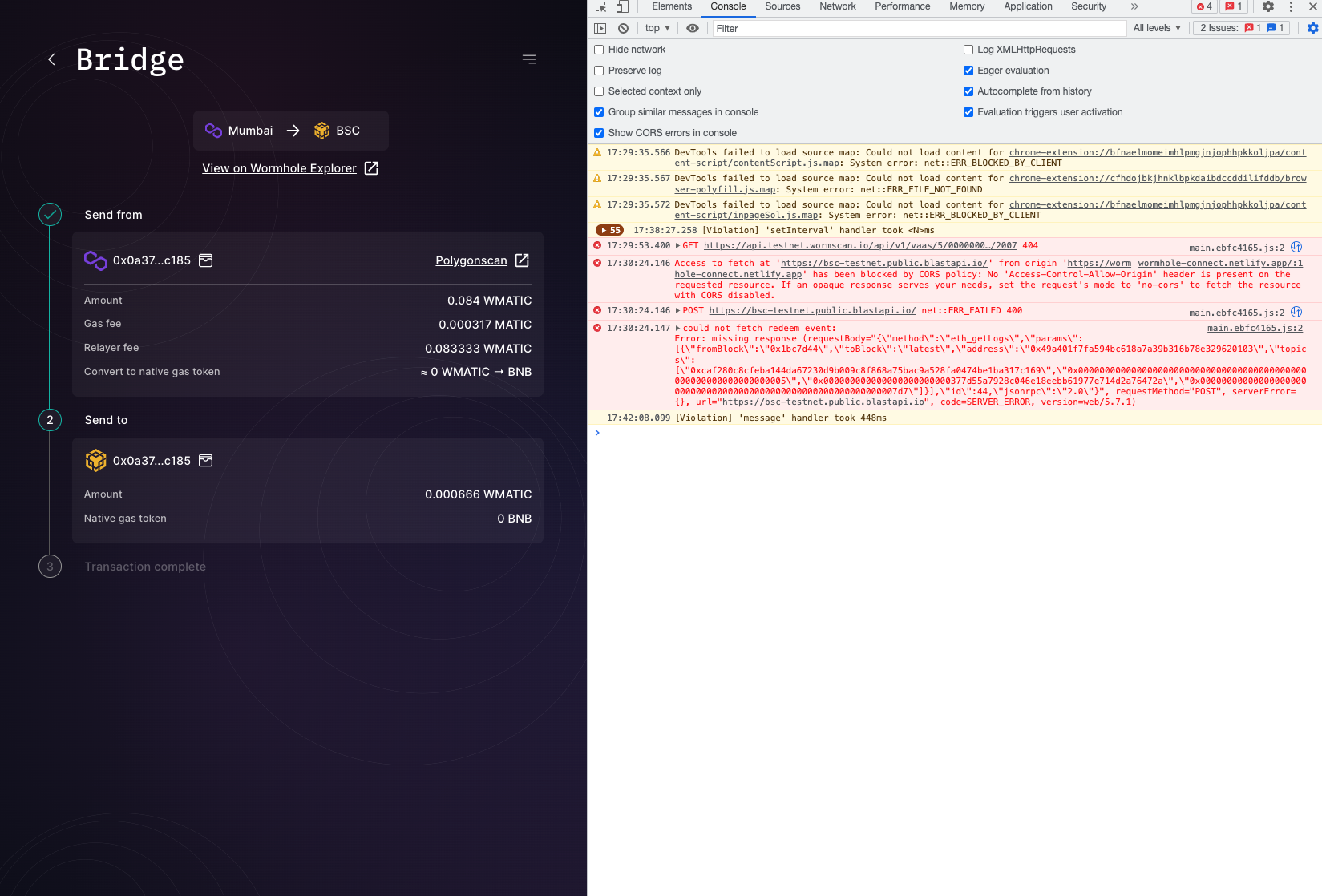[QA] Step 3 "Transaction complete" did not load in 1h · Issue #403 · wormhole-foundation ...