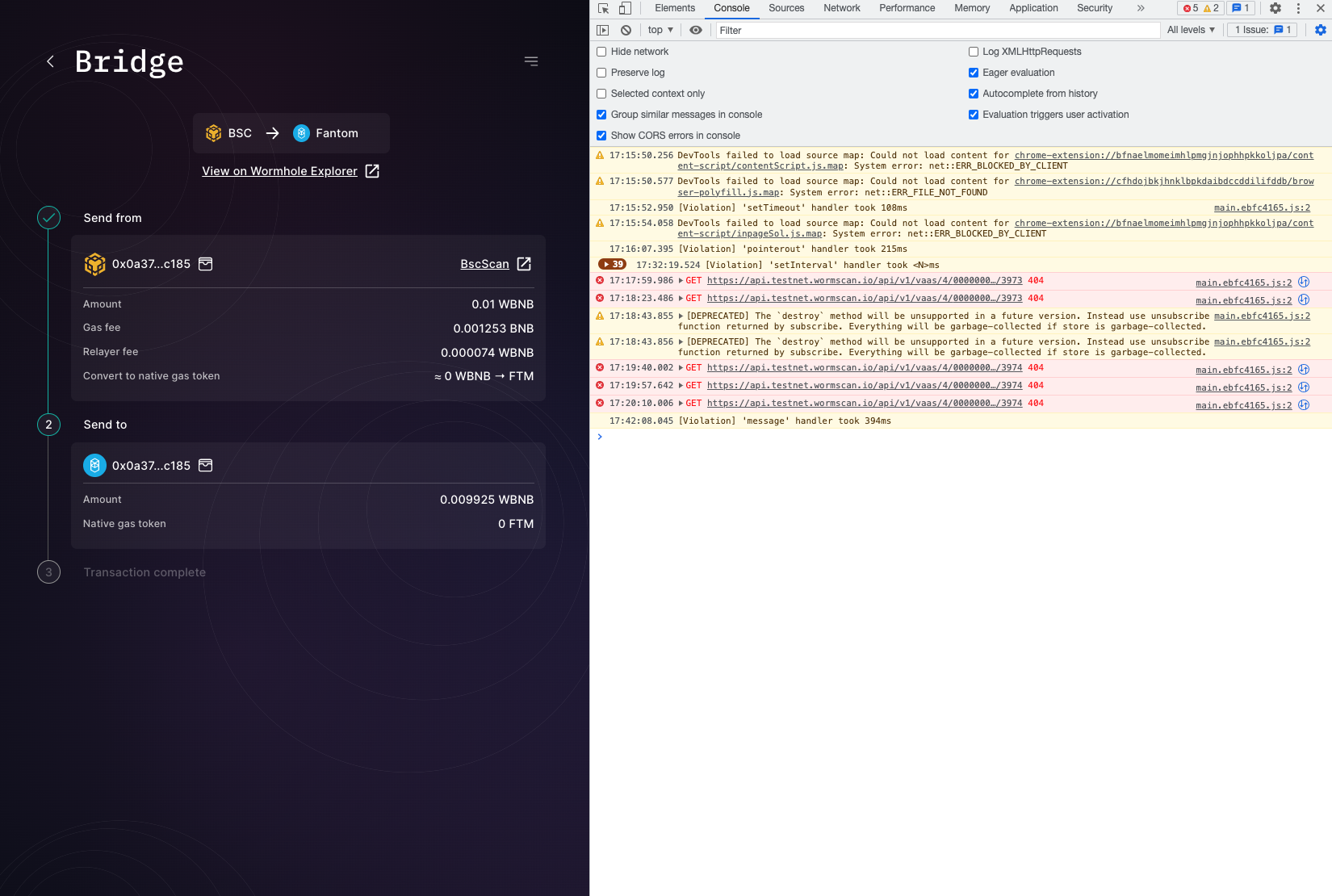 [QA] Step 3 "Transaction complete" did not load in 1h · Issue #403 · wormhole-foundation ...