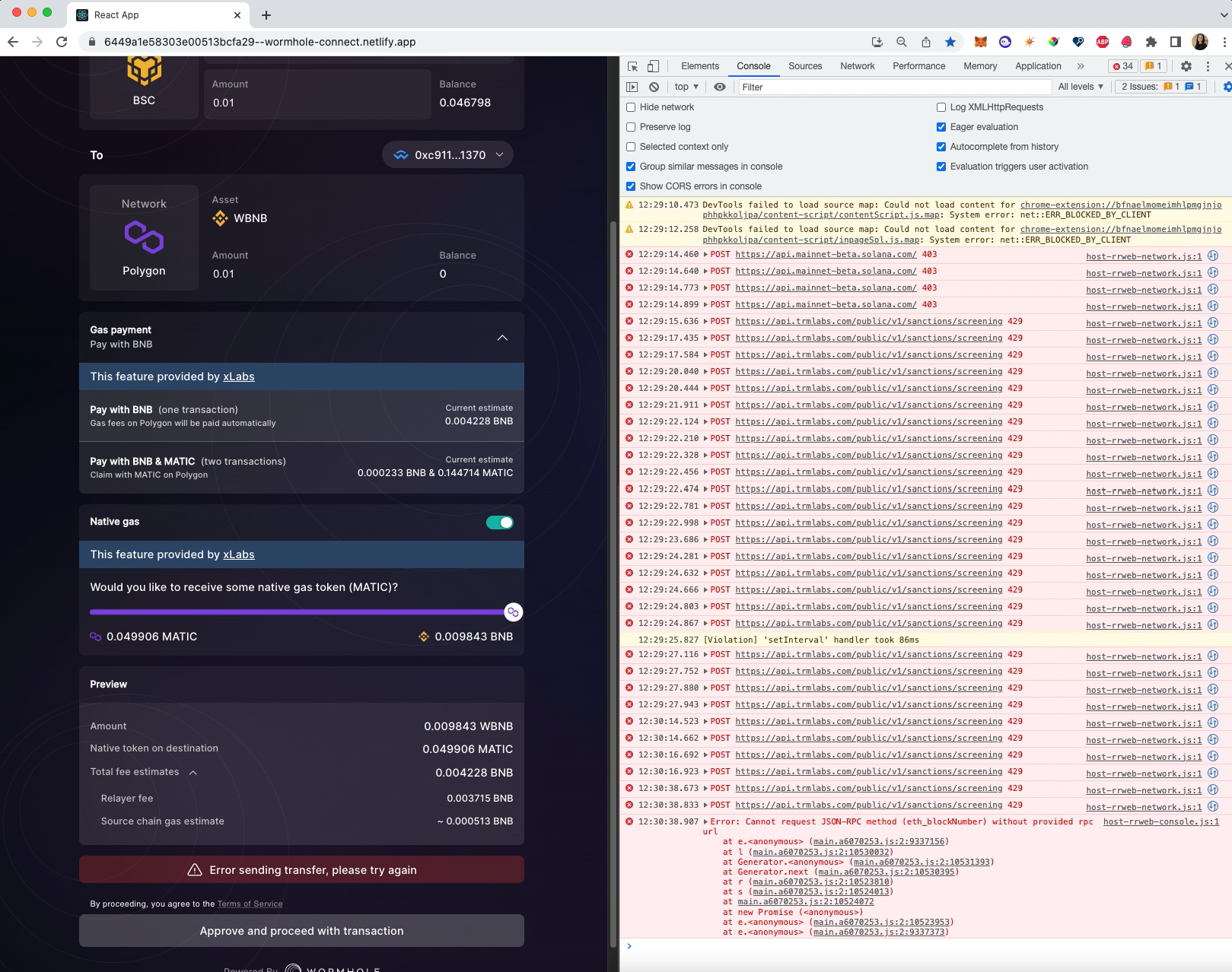 [QA] "Error: Cannot request JSON-RPC method (eth_blockNumber) without provided rpc url" appears ...