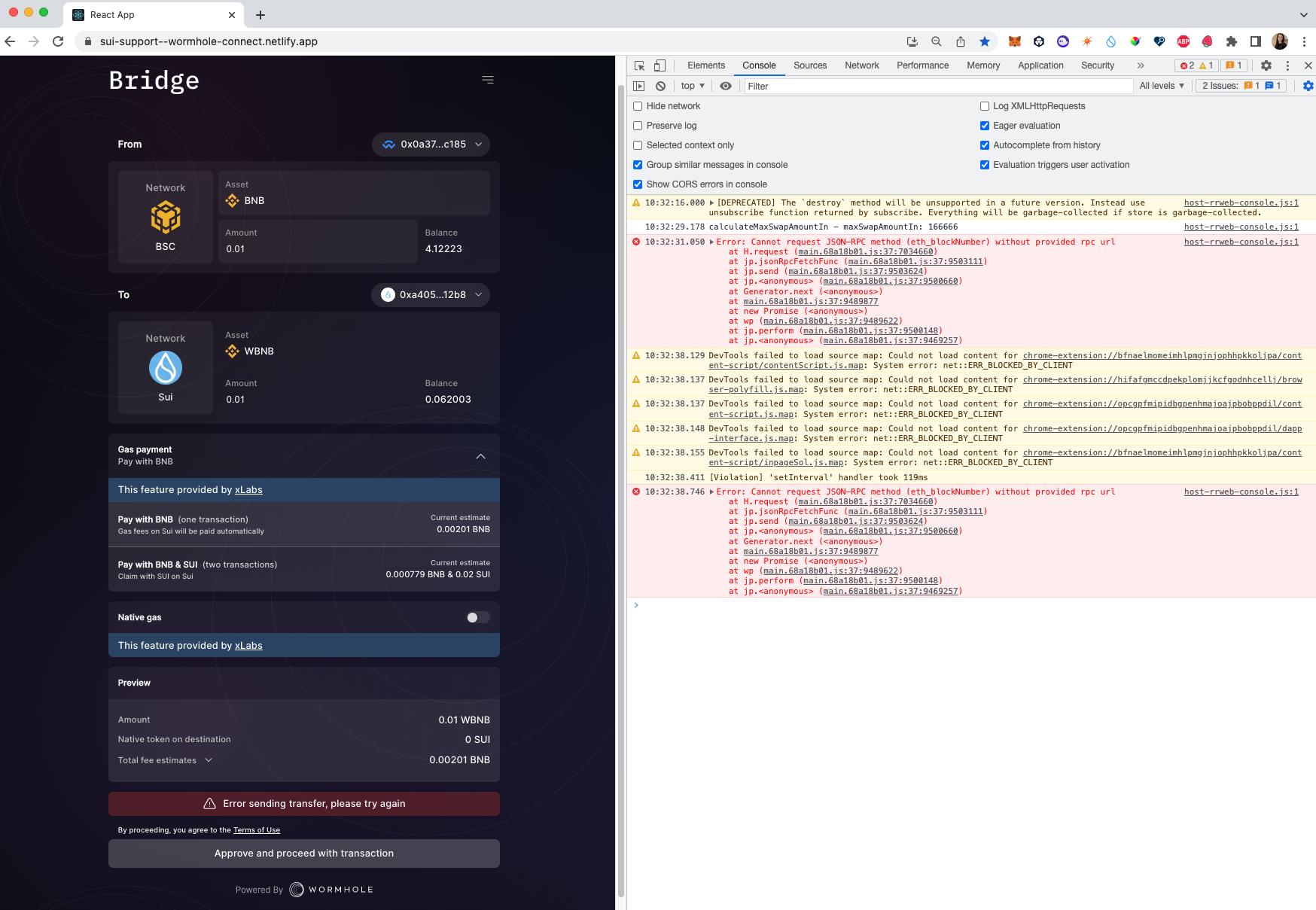 [QA] "Error: Cannot request JSON-RPC method (eth_blockNumber) without provided rpc url" appears ...