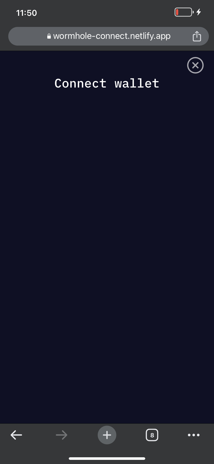 [QA] [Mobile] Connect wallet screen is empty and no message is displayed for the user when Sui ...