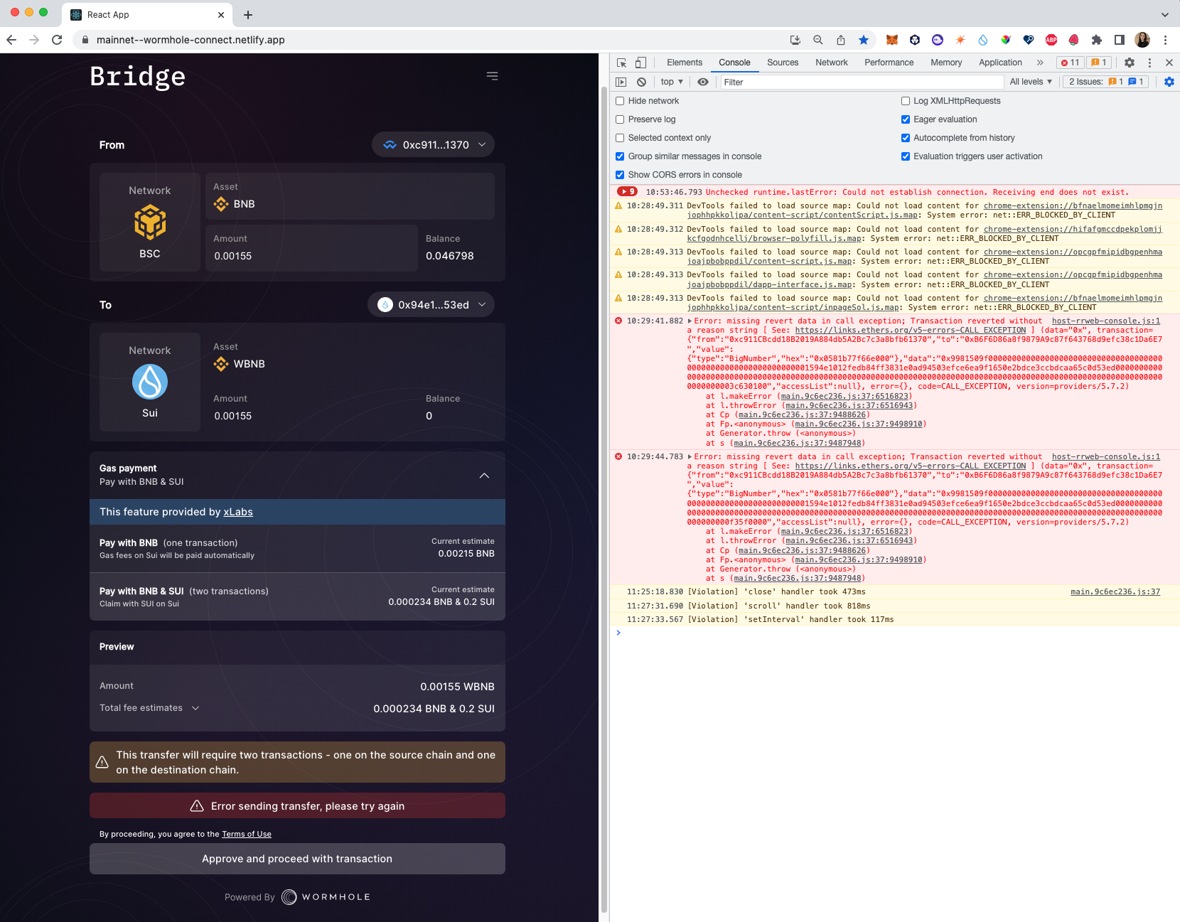 [QA] “Error: missing revert data in call exception” is displayed in Console · Issue #228 ...