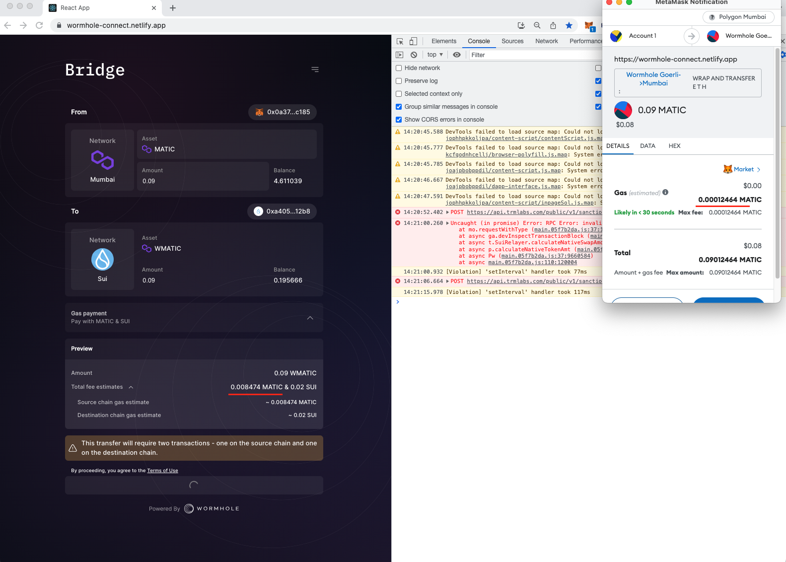 [QA] “Source chain gas estimate” is much different from actual gas fee · Issue #583 · wormhole ...