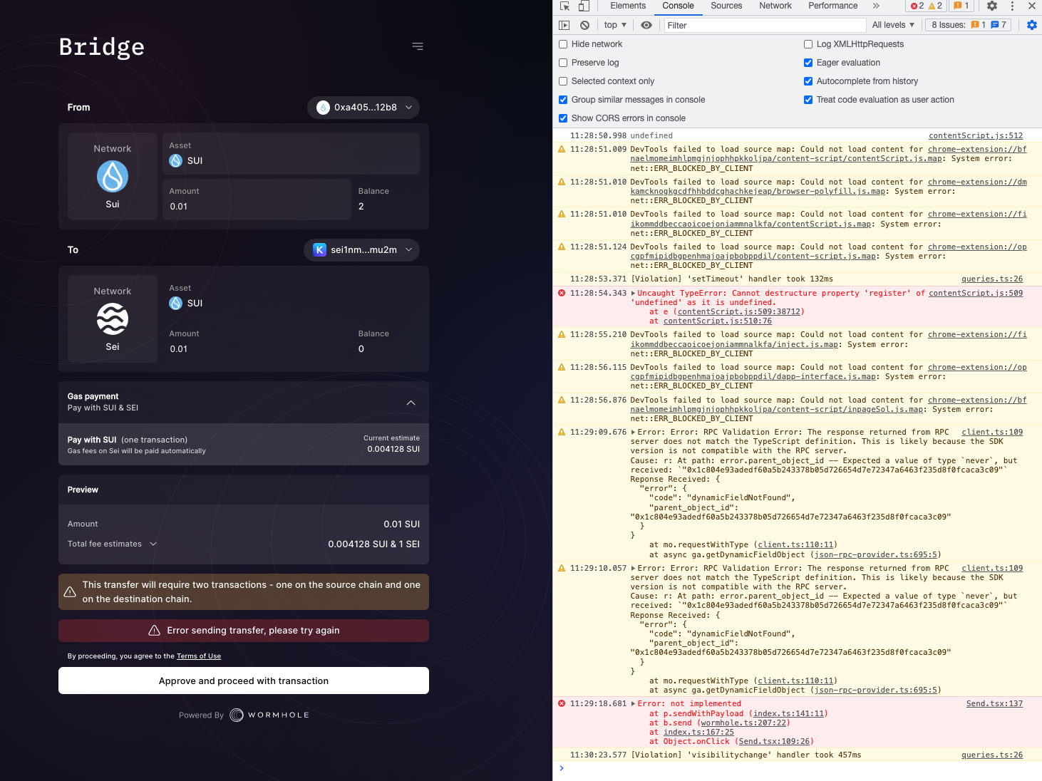[QA] User is not able to send SUI from Sui to Sei network · Issue #636 · wormhole-foundation ...