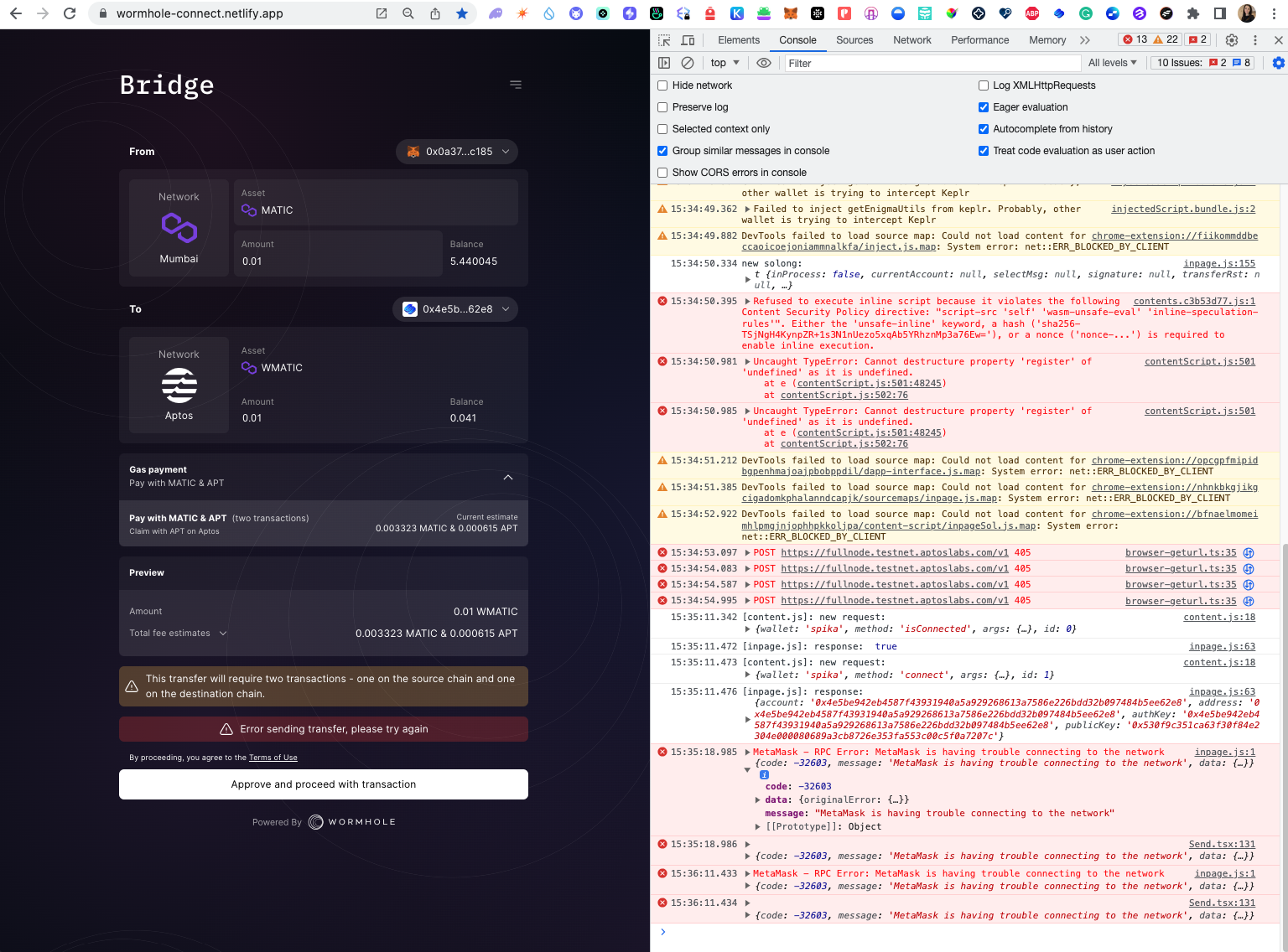 [QA] “MetaMask - RPC Error: MetaMask is having trouble connecting to the network” error appears ...