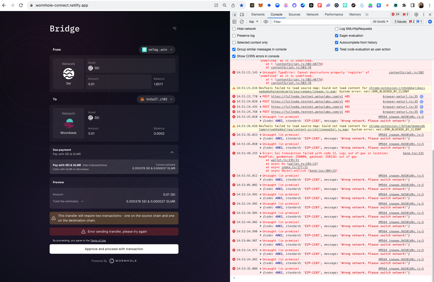 Qa Transactions From Sei Fails · Issue 762 · Wormhole Foundationwormhole Connect · Github
