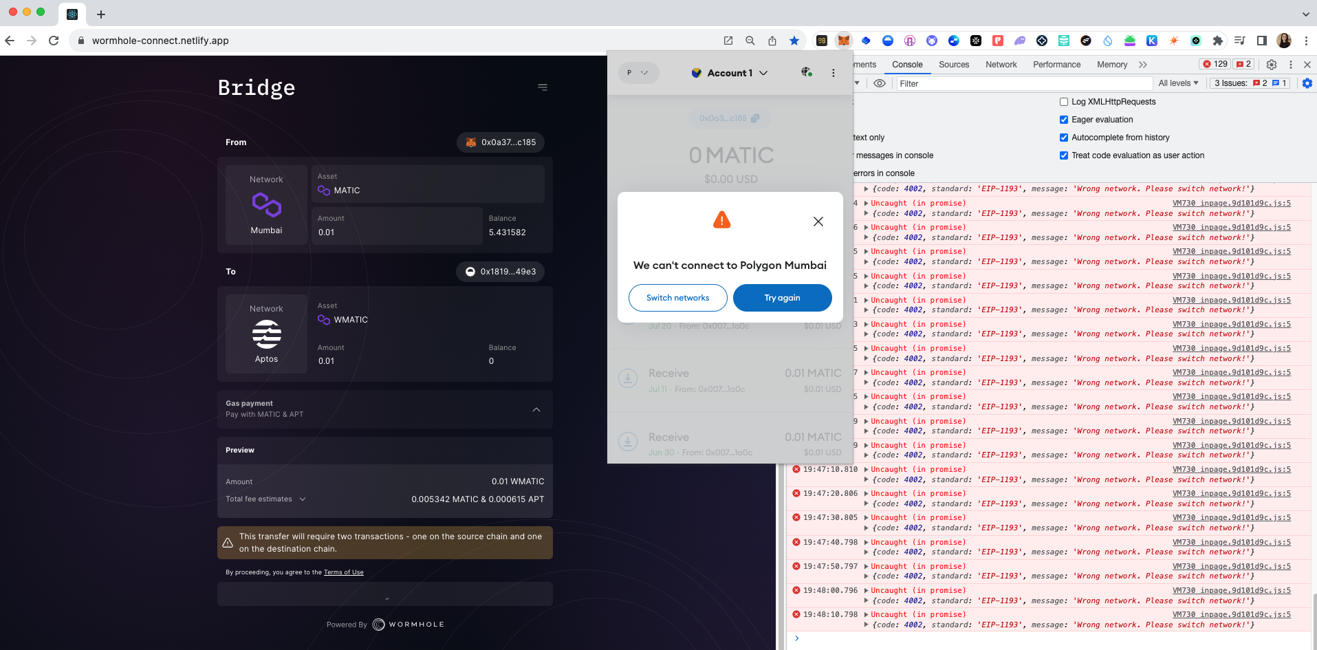 [QA] Fails to switch from Mumbai to BNB Network · Issue #771 · wormhole-foundation/wormhole ...