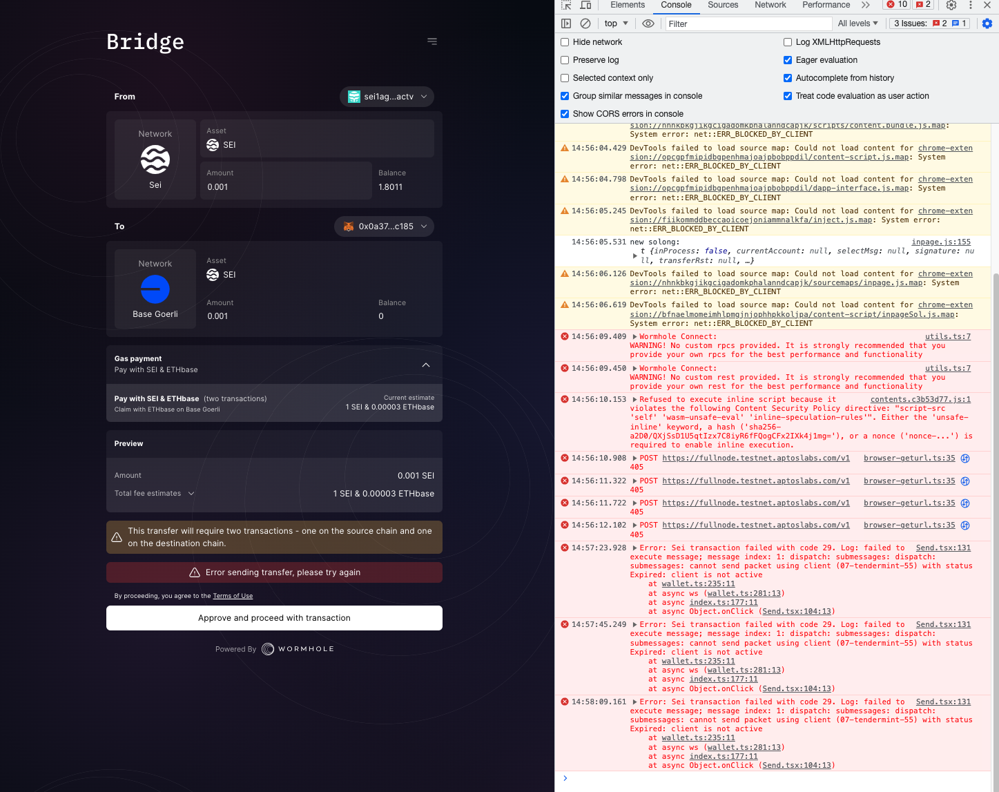 [QA] Transactions from Sei fails · Issue #762 · wormhole-foundation/wormhole-connect · GitHub