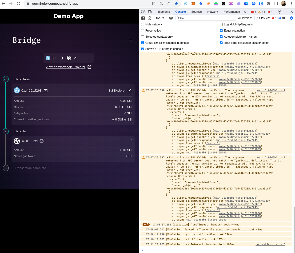 [QA] User is not able to send SUI from Sui to Sei network · Issue #636 · wormhole-foundation ...