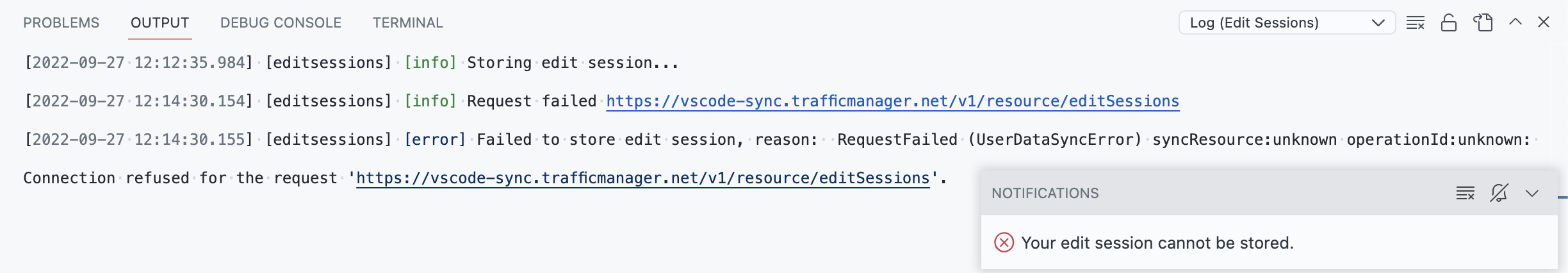 Storing edit session also takes infinite time · Issue #161939 · microsoft/vscode · GitHub