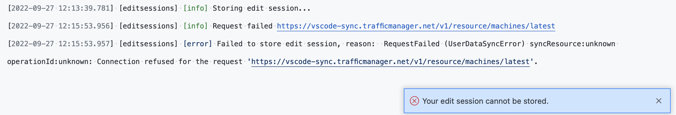 Storing edit session also takes infinite time · Issue #161939 · microsoft/vscode · GitHub