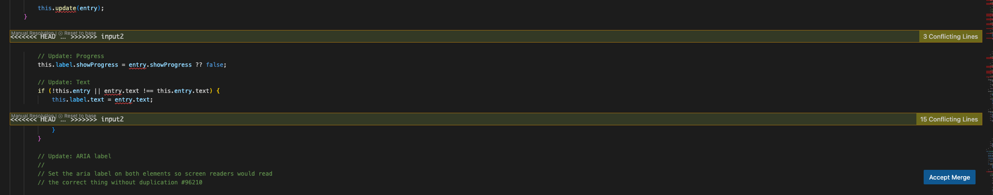 Merge Editor Shows Conflicting Lines And Code Lens Together Overlapping · Issue 162190 