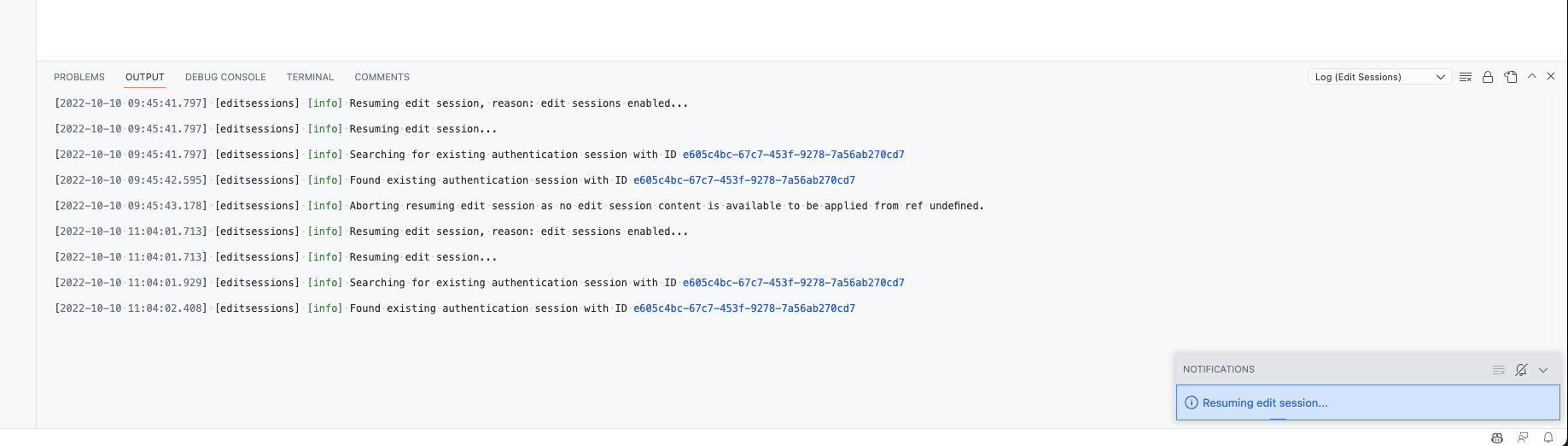 Resuming edit session keeps loading · Issue #163155 · microsoft/vscode · GitHub