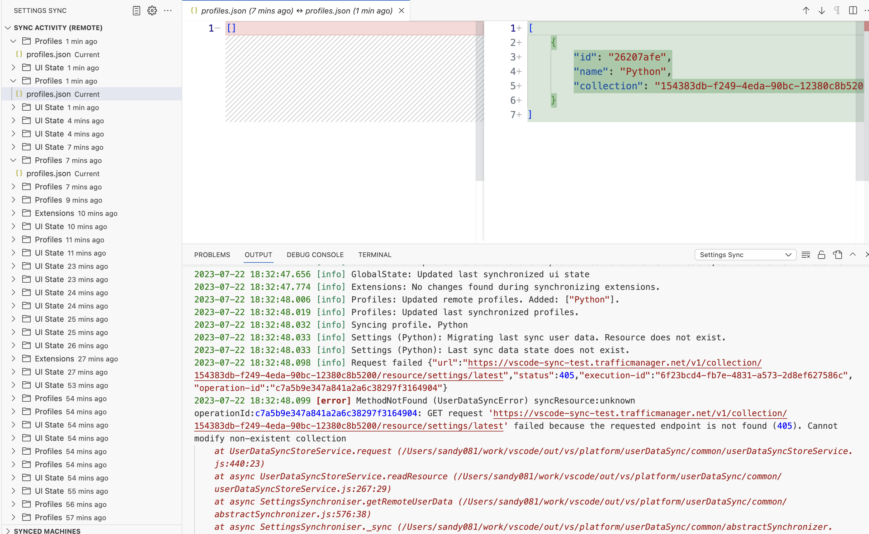 Newly created profile is getting removed immediately when settings sync is on · Issue #188579 ...