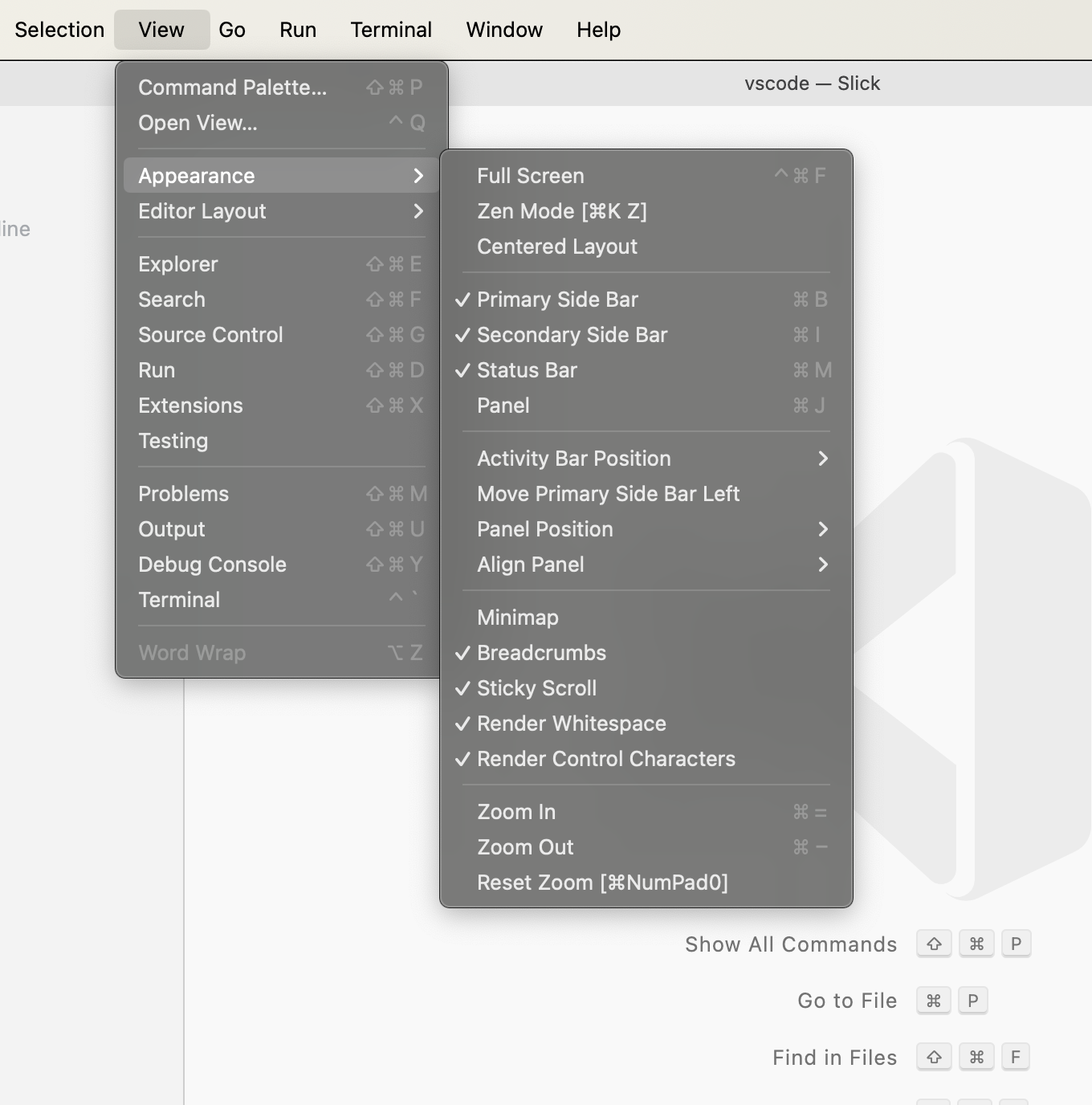 Show Tabs visibility action in View > Appearance menu · Issue #196383 · microsoft/vscode · GitHub