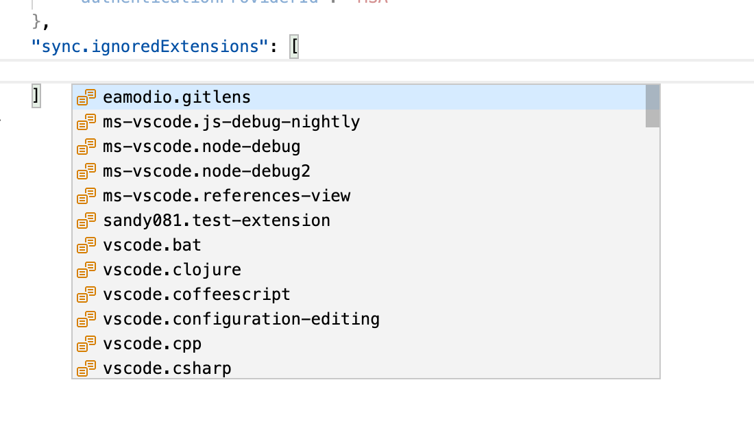 sync.ignoredExtensions should provide intellisense · Issue #90931 · microsoft/vscode · GitHub