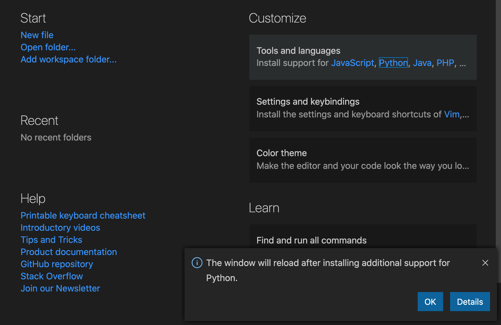 Installing extensions from Help: Welcome page shows an unnecessary ...