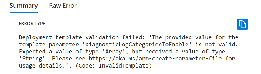 [bug Report] Template Deployment In Portal Fails On Diagnostic Settings · Issue 3335 · Azure