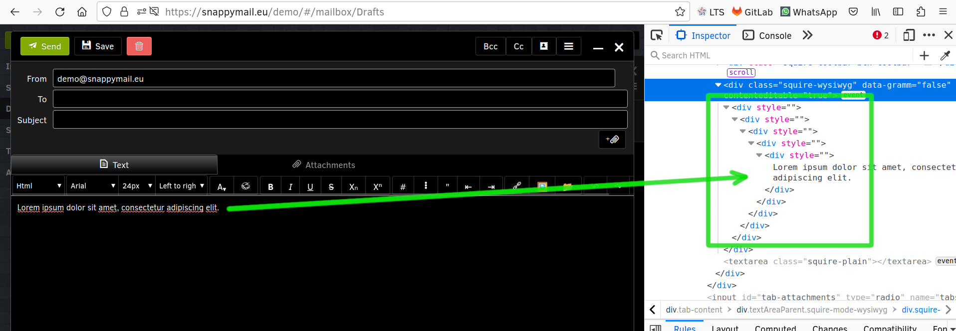 Extra wrapper div is added in Squire every time a Draft is open (or closed) after save. · Issue ...