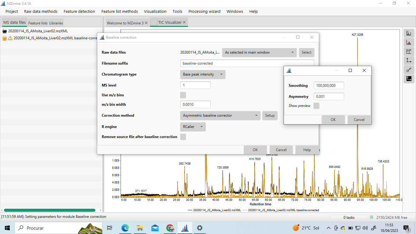 Baseline Correction ERROR · Issue #1314 · mzmine/mzmine · GitHub