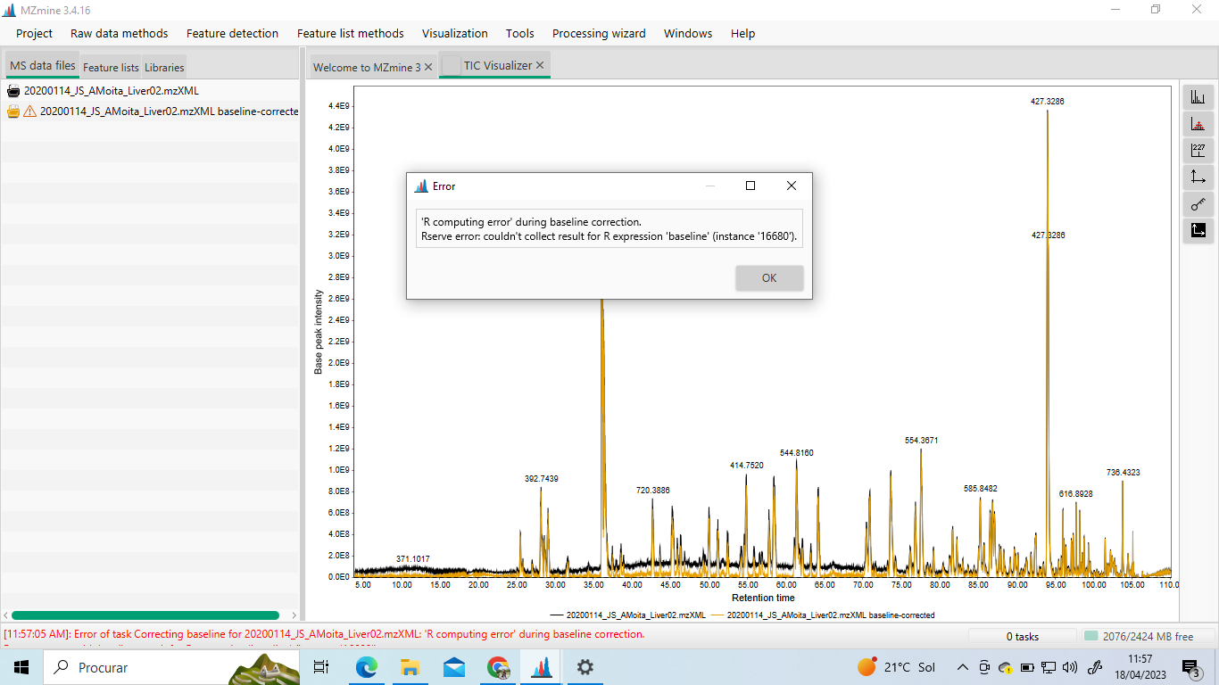 Baseline Correction ERROR · Issue #1314 · mzmine/mzmine · GitHub