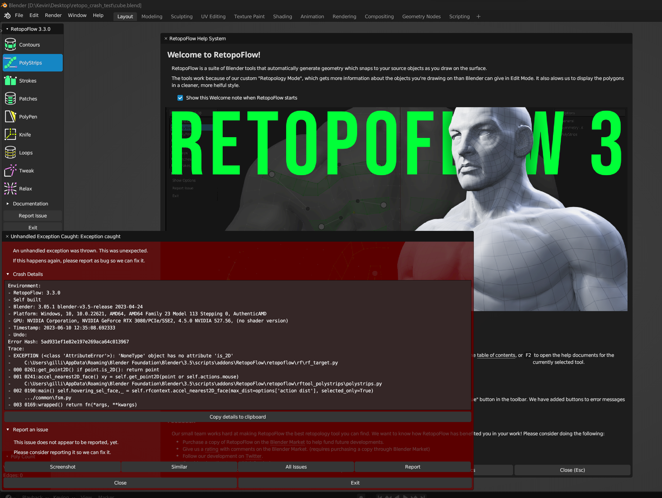 **[BUG]** PolyStrips: Unhandled Exception Caught: Exception caught · Issue #1231 · CGCookie ...