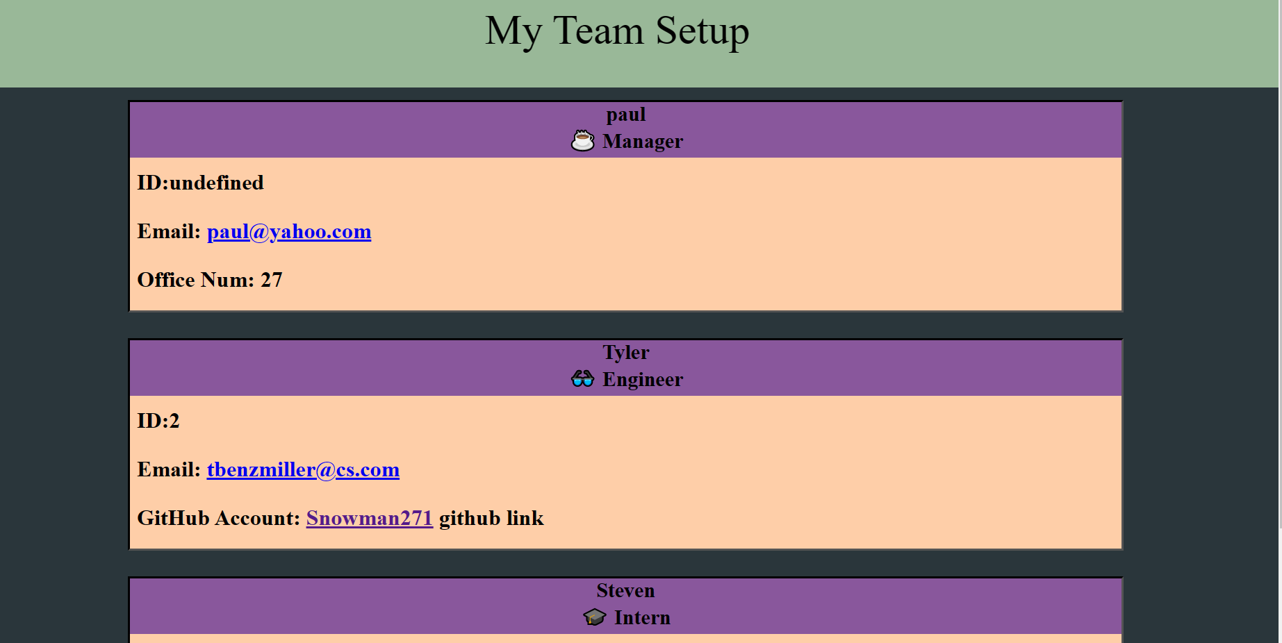 GitHub - Snowman271/Team-Profile-Generator: Node.js command-line application that takes in ...