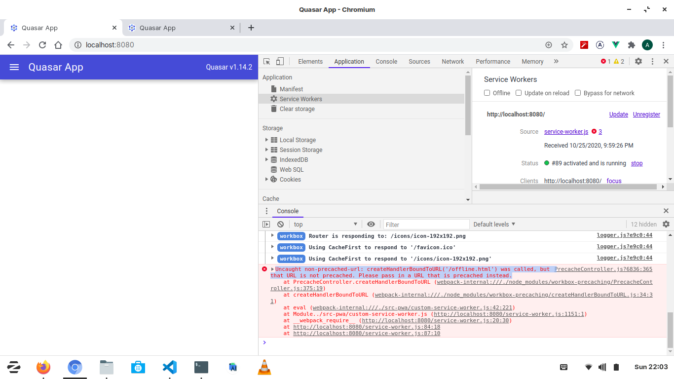 ssr+pwa mode not caching offline.html after reload in development · Issue #7952 ...