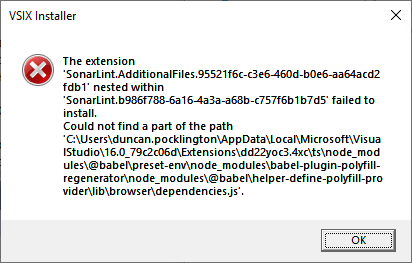 Installation fails if the Windows user name is too long · Issue #3011 · SonarSource/sonarlint ...