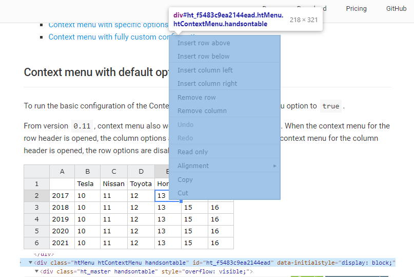 Context menu width isn't calculated properly · Issue #4658 · handsontable/handsontable · GitHub