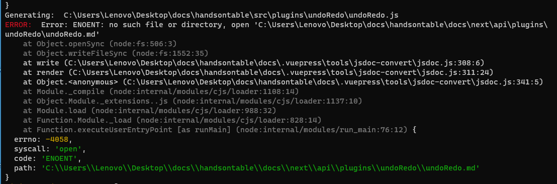 Generating API reference od documentation fails on Windows · Issue #8677 · handsontable ...