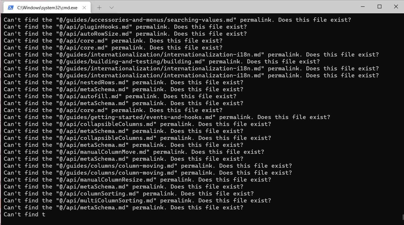 Generating API reference od documentation fails on Windows · Issue #8677 · handsontable ...