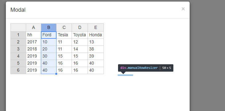 Manual column resize does not work when handsontable is loaded inside ...