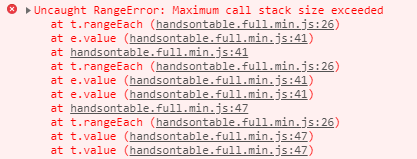 We get `Maximum call stack size exceeded` when enabling summaryCalculations and minSpareRows ...