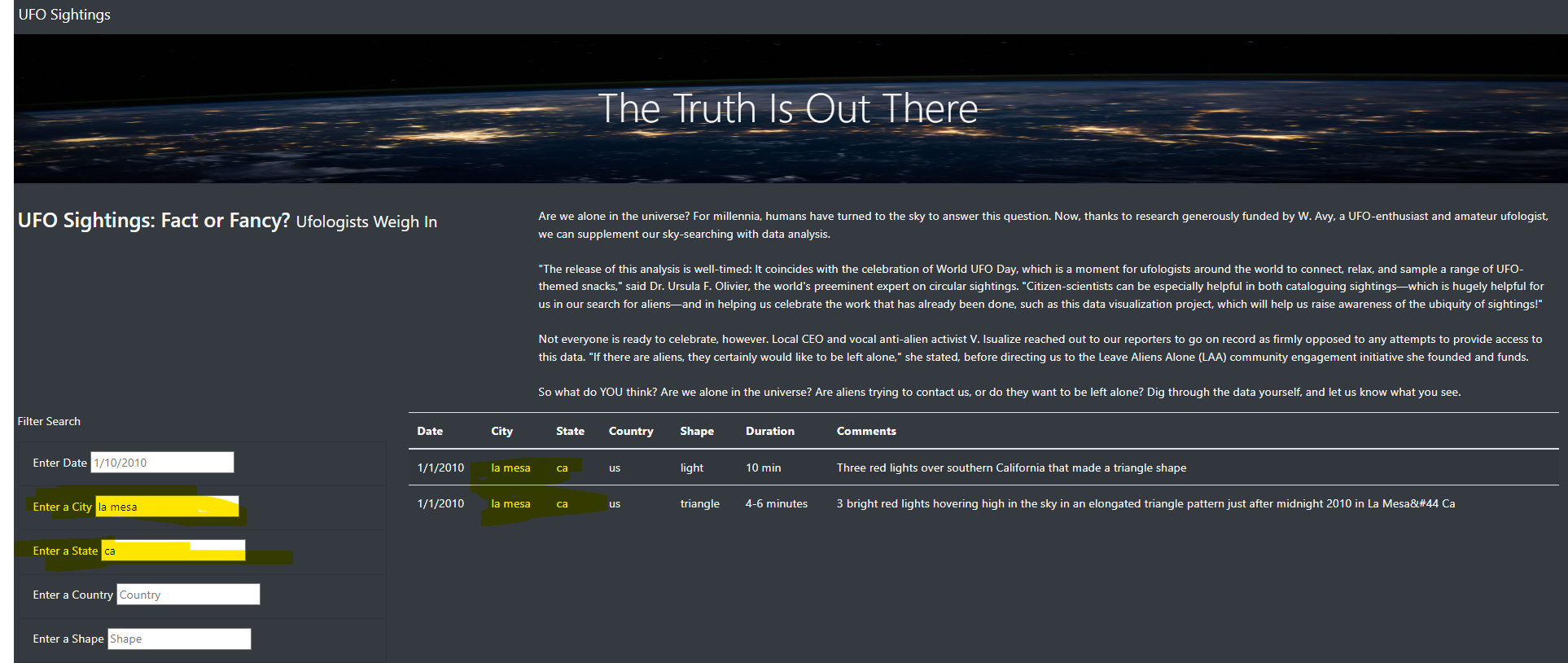 GitHub - mitchellfagert/UFOs