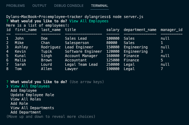 GitHub - dylangriess/employee-tracker