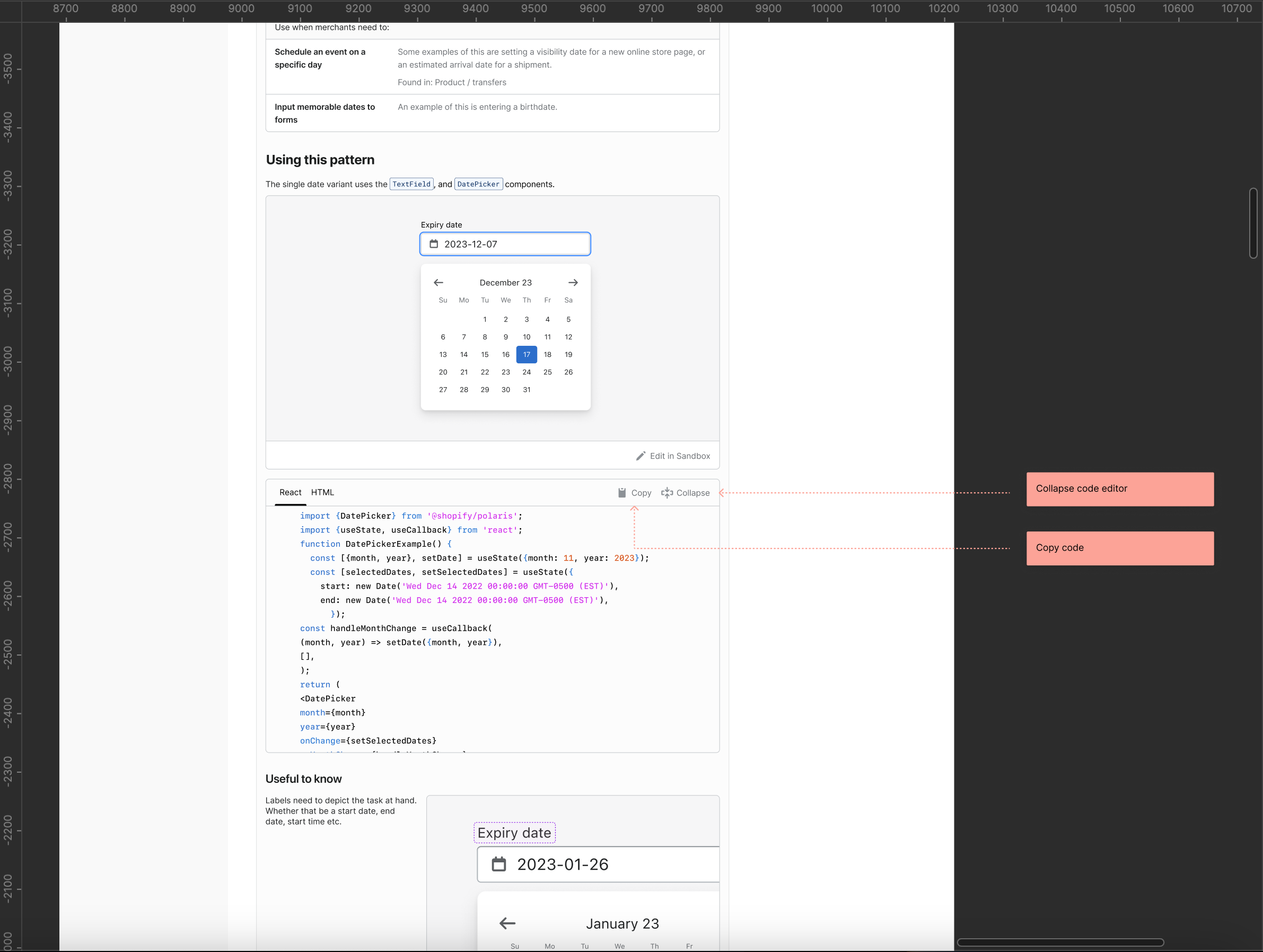 Redesign code example feature to make copying faster · Issue #8052 · Shopify/polaris · GitHub