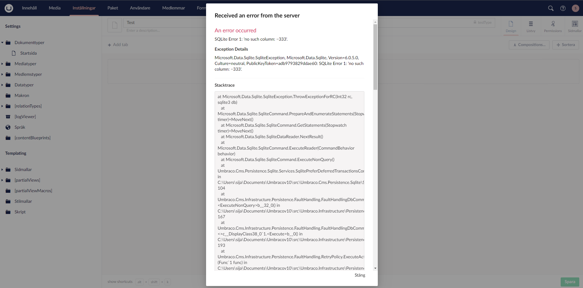 SQL Lite error when user language is set to Swedish · Issue #13260 · umbraco/Umbraco-CMS · GitHub