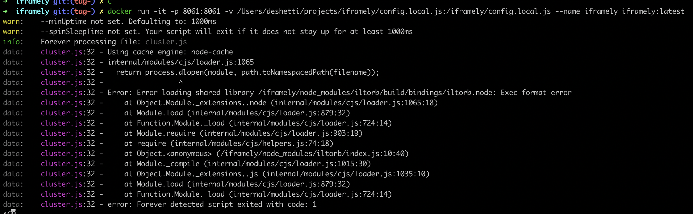 Error loading shared library /iframely/node_modules/iltorb/build ...
