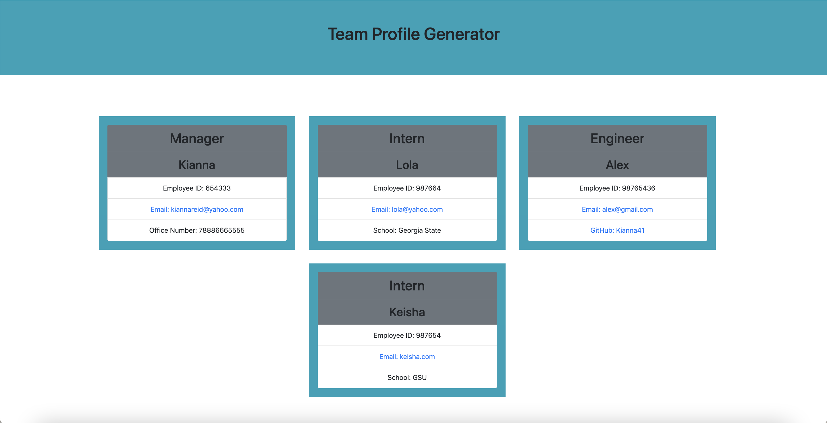 GitHub - Kianna41/Team-Profile-Generator-