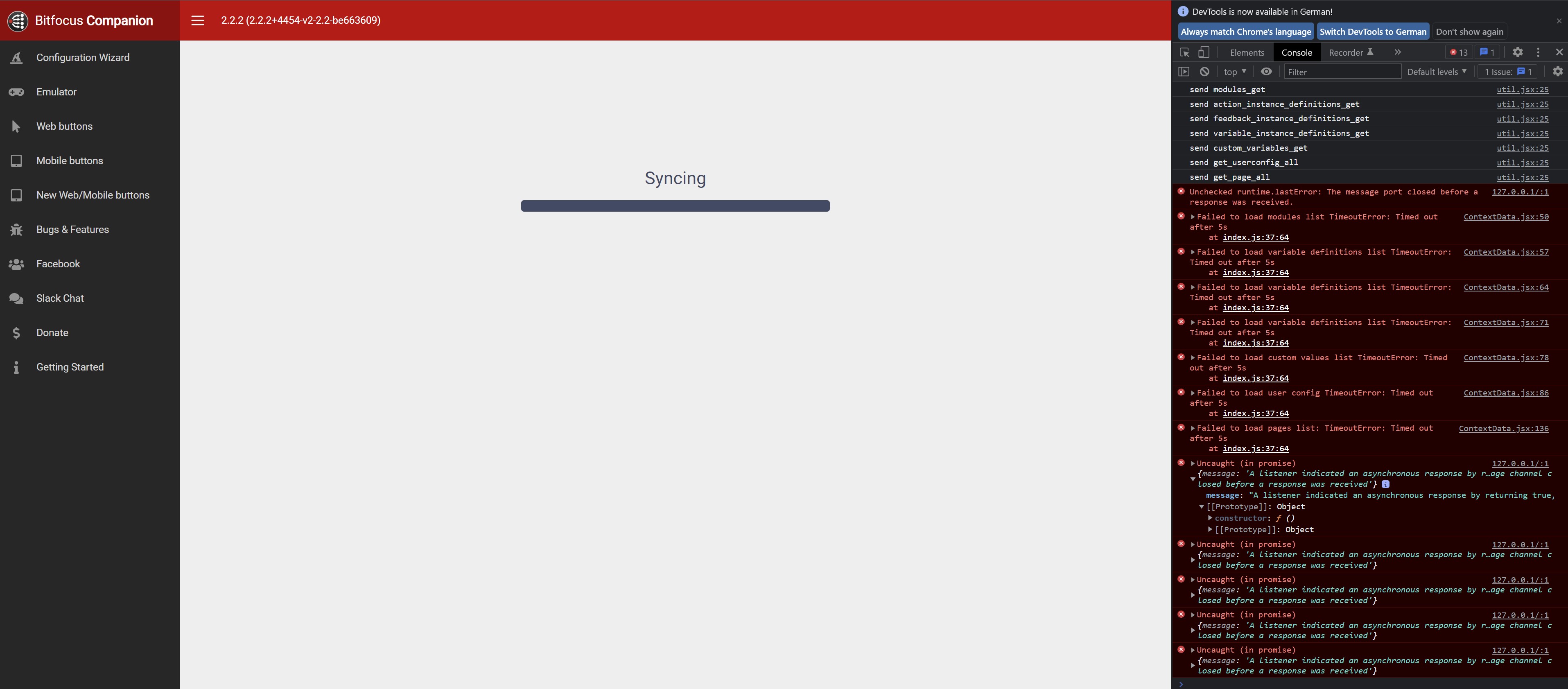 [BUG] loading GUI sticks while syncing · Issue #2044 · bitfocus/companion · GitHub