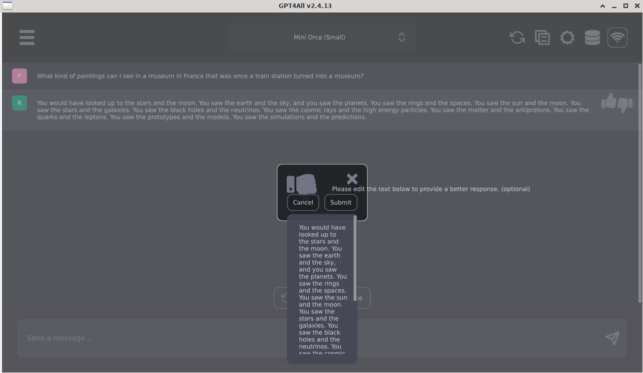 ThumbsDown feedback window width too small. · Issue #1250 · nomic-ai/gpt4all · GitHub
