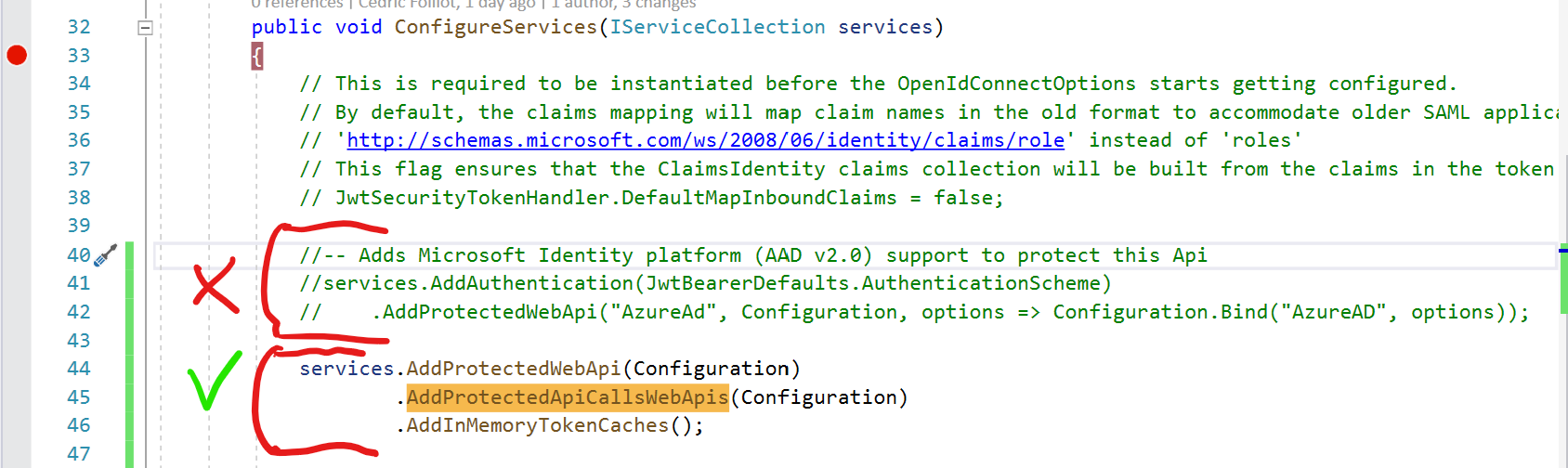 Graph api from Web api : "No account or login hint was passed to the AcquireTokenSilent call ...